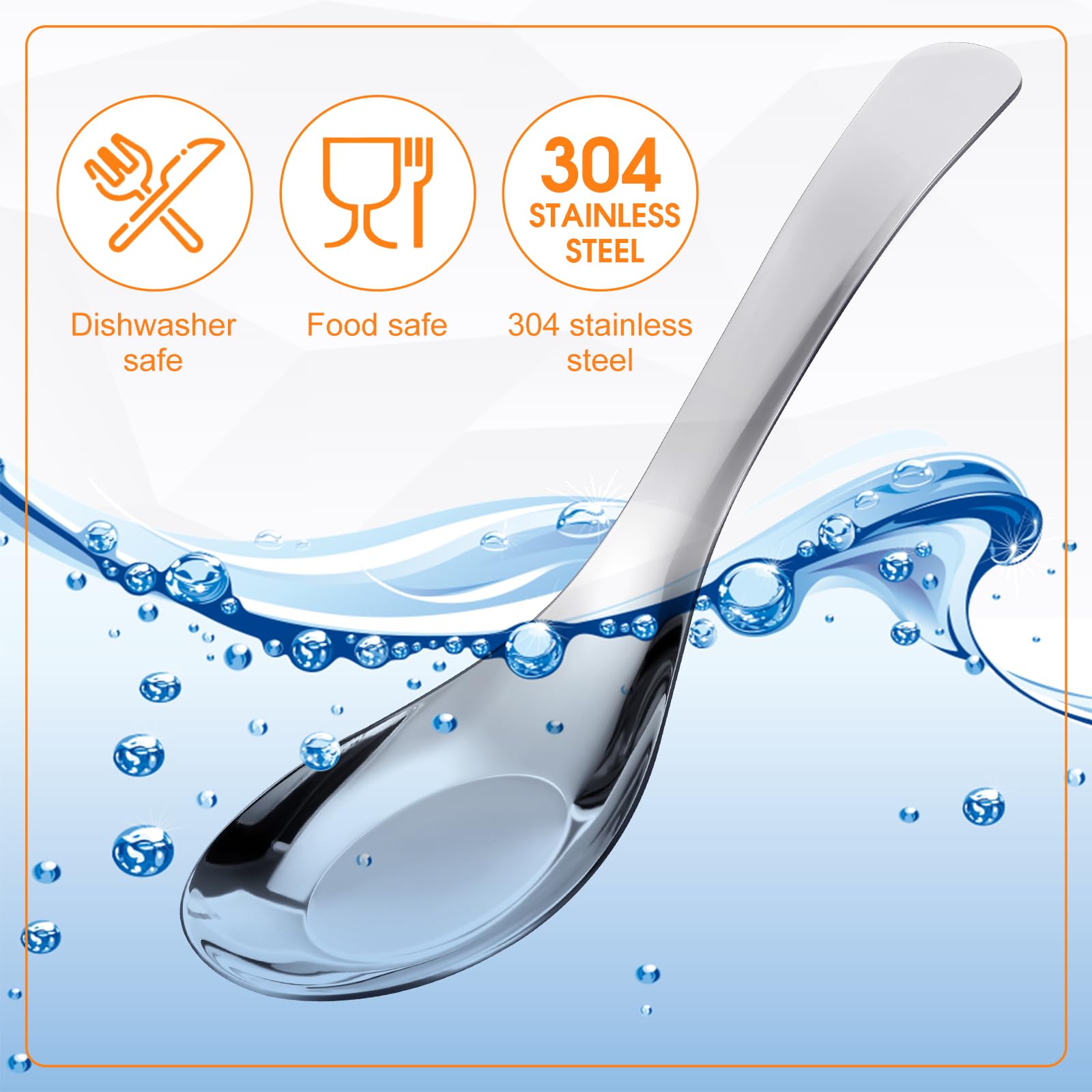 Tioncy 24 Pieces Stainless Steel Soup Spoons Dinner Spoons Set Mirror Polished Asian Soup Spoons for Bouillon Dessert Cereal Ramen Pho Wonton Dumpling Noodles