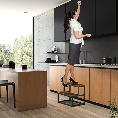 Wooden Step Stools for Adults Kids - Heavy Duty Bedside 2 Step Stool for High Beds Kitchen Bathroom