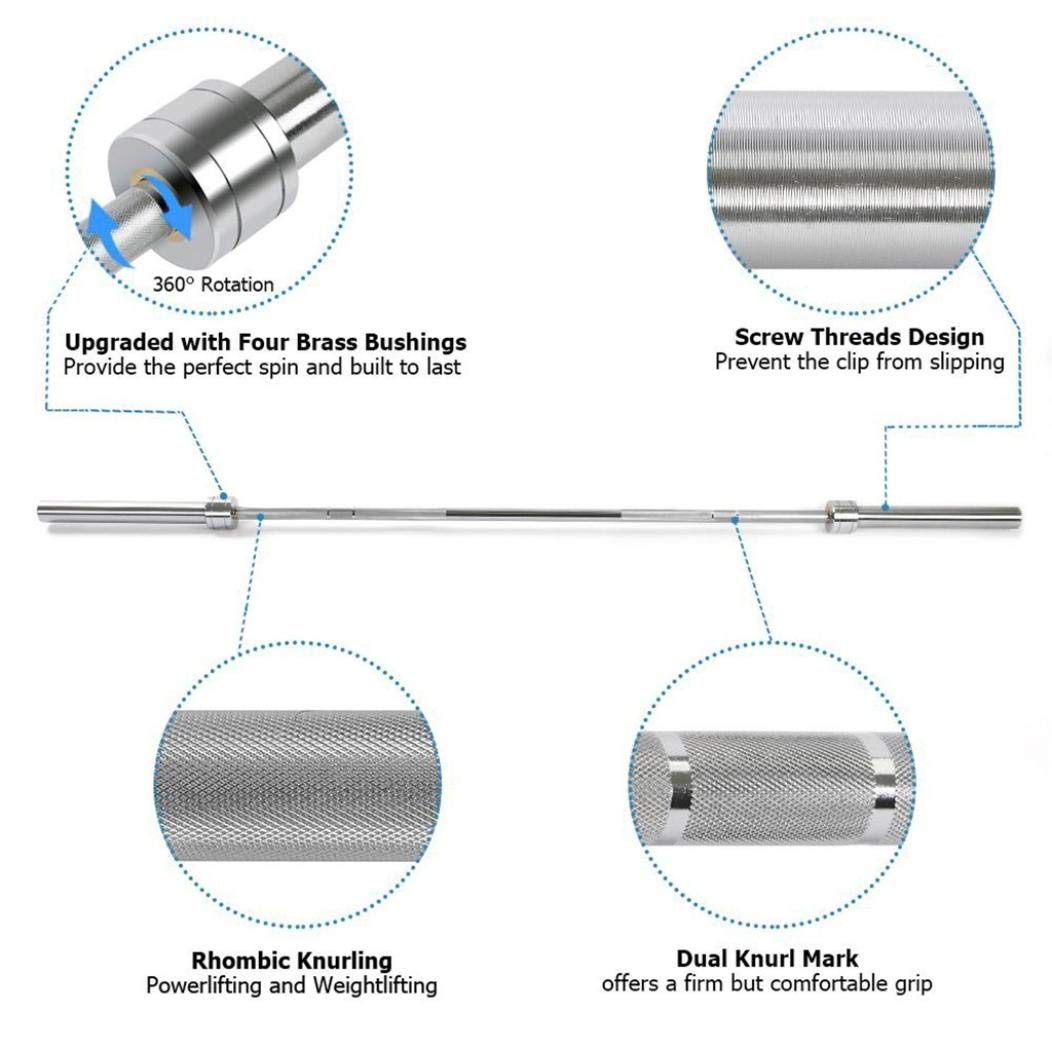 loinrodi 6ft Olympic Barbell 2 inch Bar Standard Weightlifting with 2 Circlips