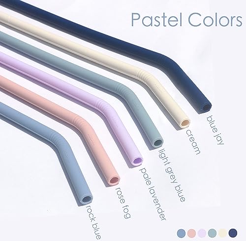 Tegion Pastel Color 14 Inch Extra Long Silicone Replacement Bent Straw for 40 oz Stanley Cup, Reusable Flexible Tall Drinking Straw for Quencher Tumbler with Handle,64 oz/1 Gallon Water Bottle-6 pack