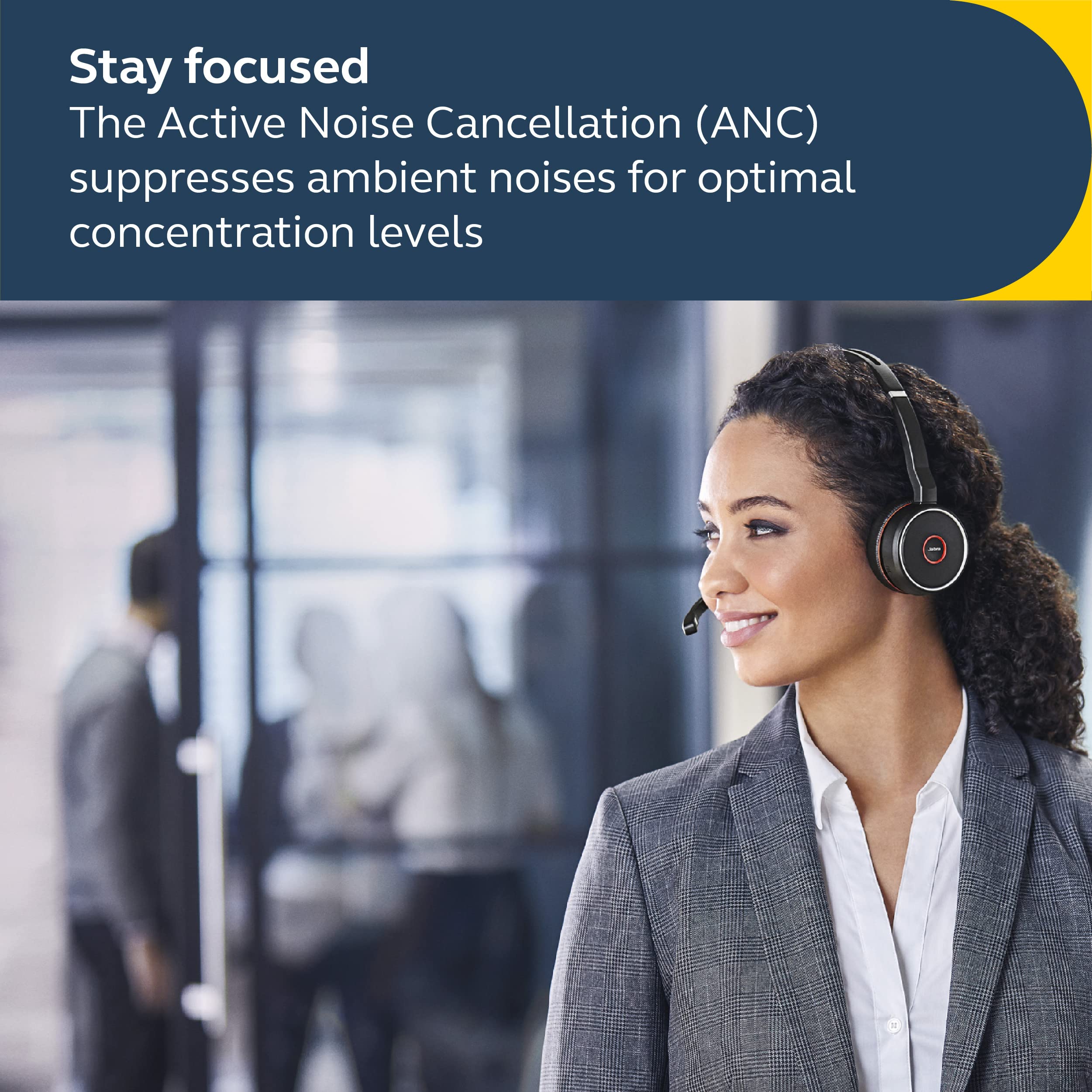 Jabra Evolve 75 SE Stereo Wireless Headset - Bluetooth Headset with Noise-Cancelling Mic, Active Noise Cancellation and Charging Stand - MS Teams Certified, Works with All Other Platforms - Black