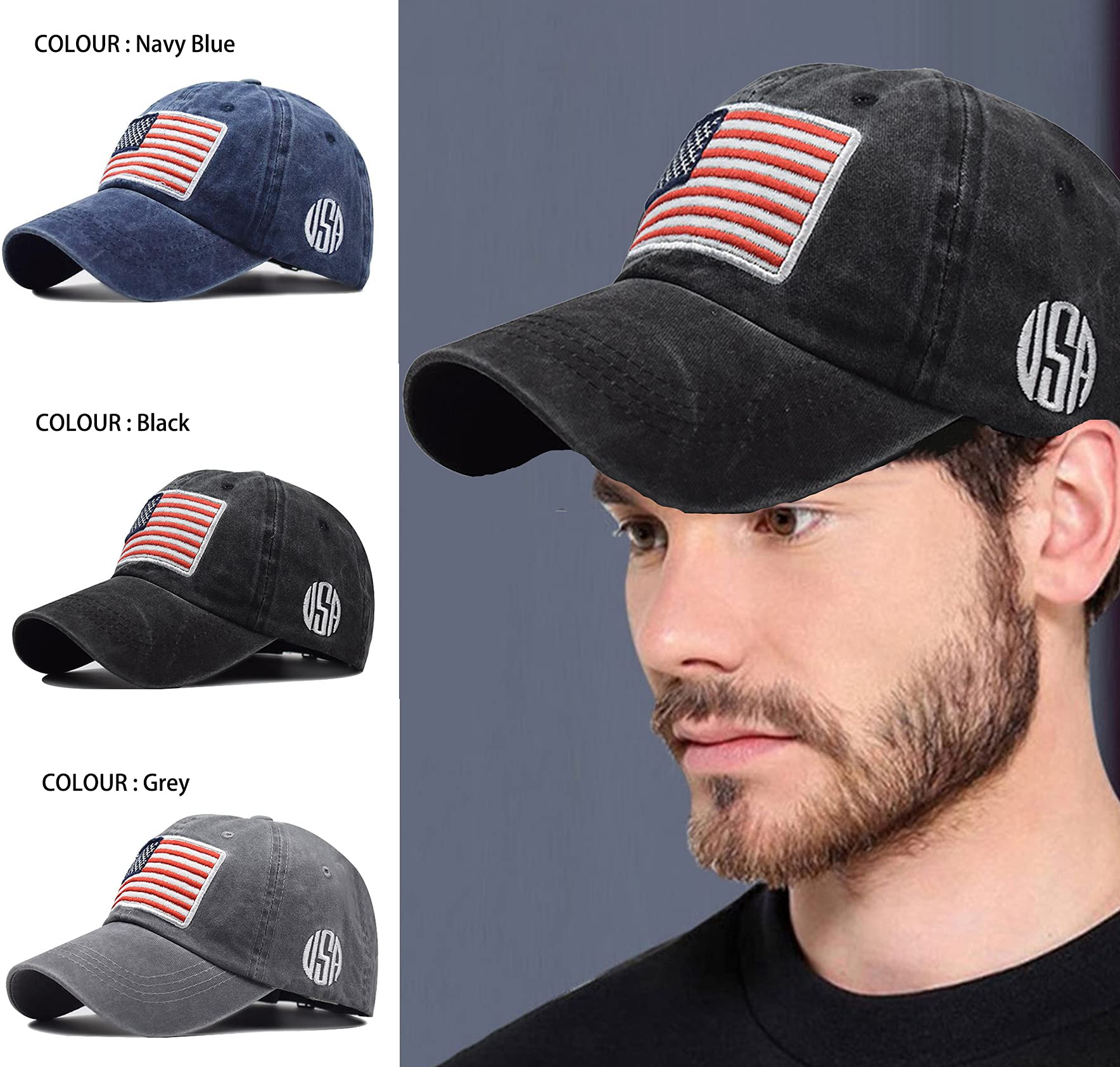 IZUS American Flag,Distressed Baseball Hat β Distressed Cotton-Blend Dad Hat Embroiderred for Adult (Navy)