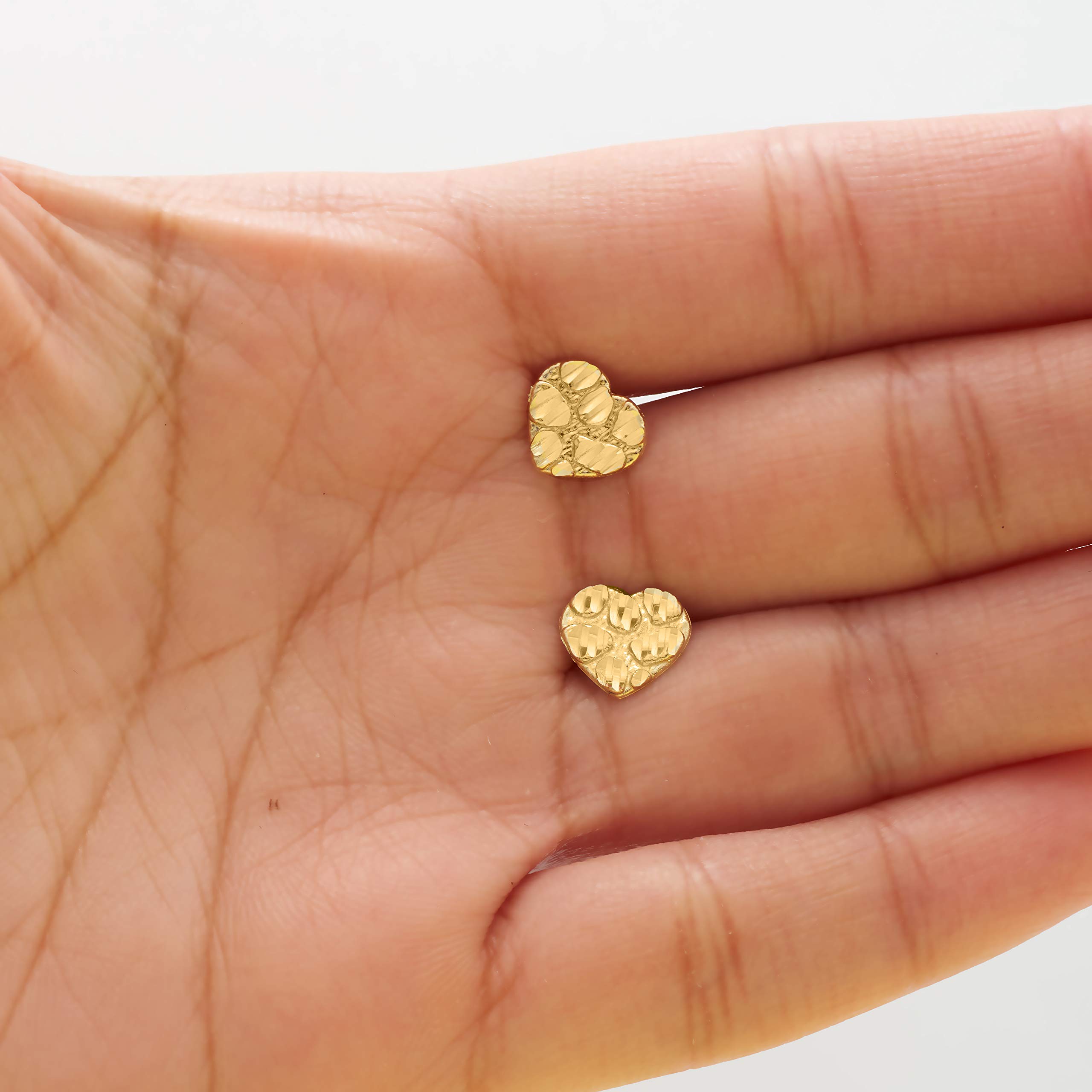 LoveBling 10k Yellow Gold Heart Nugget Stud Earrings (0.32" x 0.36")