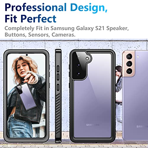 Temdan for Samsung Galaxy S21 Case 5G Waterproof, Built in Screen Protector 360° Full Body Heavy Duty Shockproof IP68 Waterproof S21 Case for Samsung S21 5G 6.2"-Black