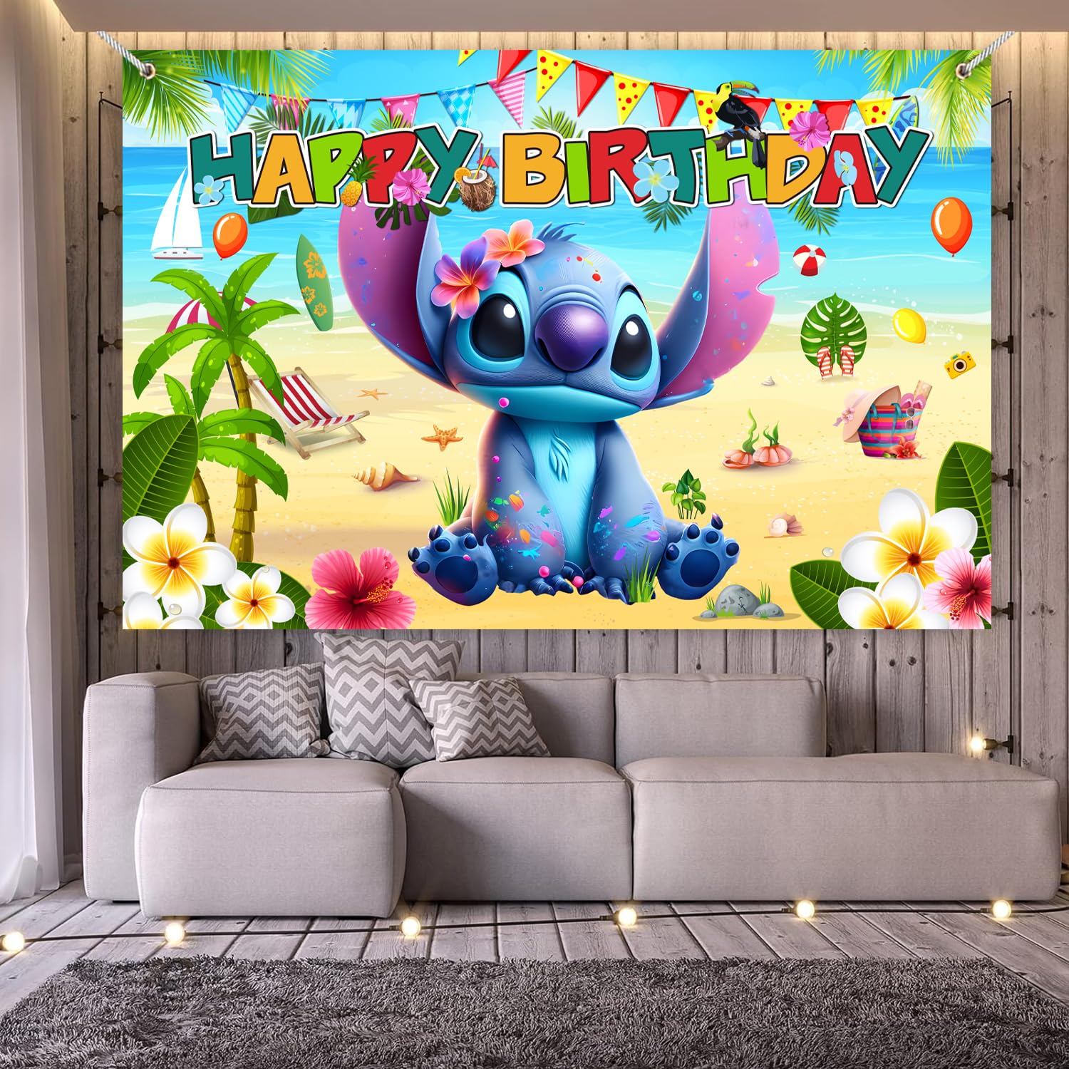 Titenmaoyi Birthday Party Decorations, 5x3ft Happy Birthday Backdrop Hawaiian Banner Background for Tropical Beach Birthday Party Decorations