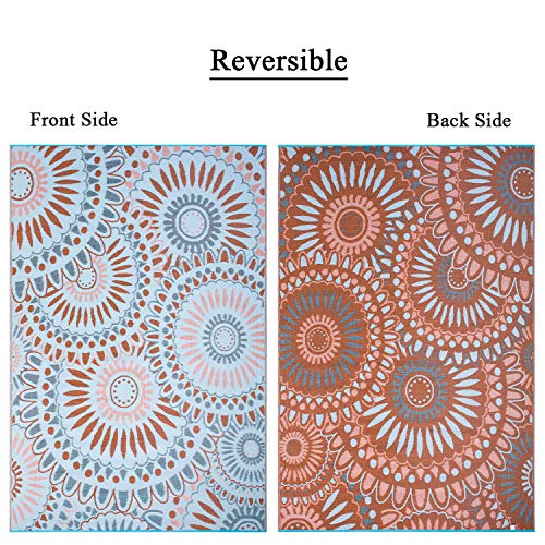 Santextile Reversible Outdoor/Indoor Plastic Straw Rugs Waterproof Portable Mat Easy to Clean Outdoor Patio Mat,Perfect for Garden, Patio, Picnic, Decking-(Blue,8x10Ft)
