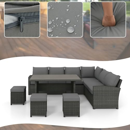 ICOMPY Patio Furniture Set 7-Piece Rattan Wicker Sectional Sofa Couch Outdoor Dining Conversation Set in Gray