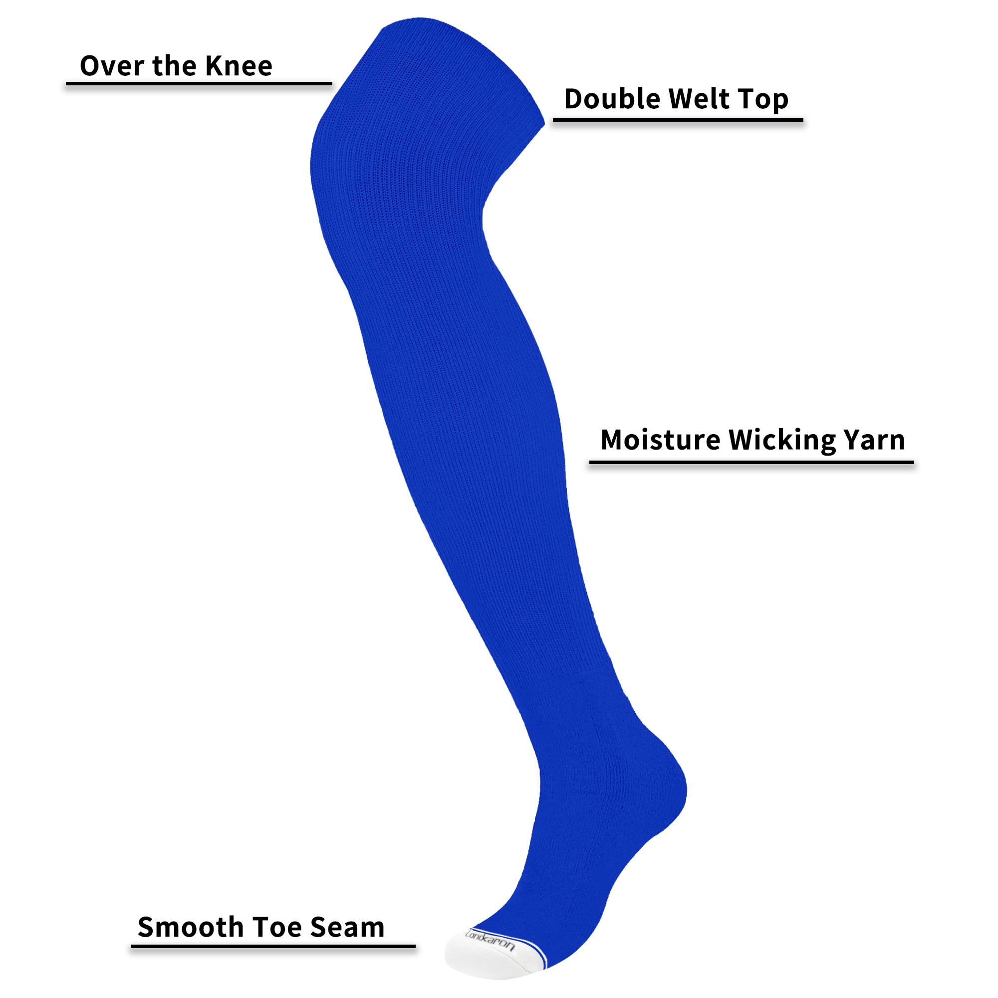 Londkaron Elite Baseball/Softball Socks (3 Pairs) Over The Knee, Extra Long Football Socks (Royal/White, Medium)