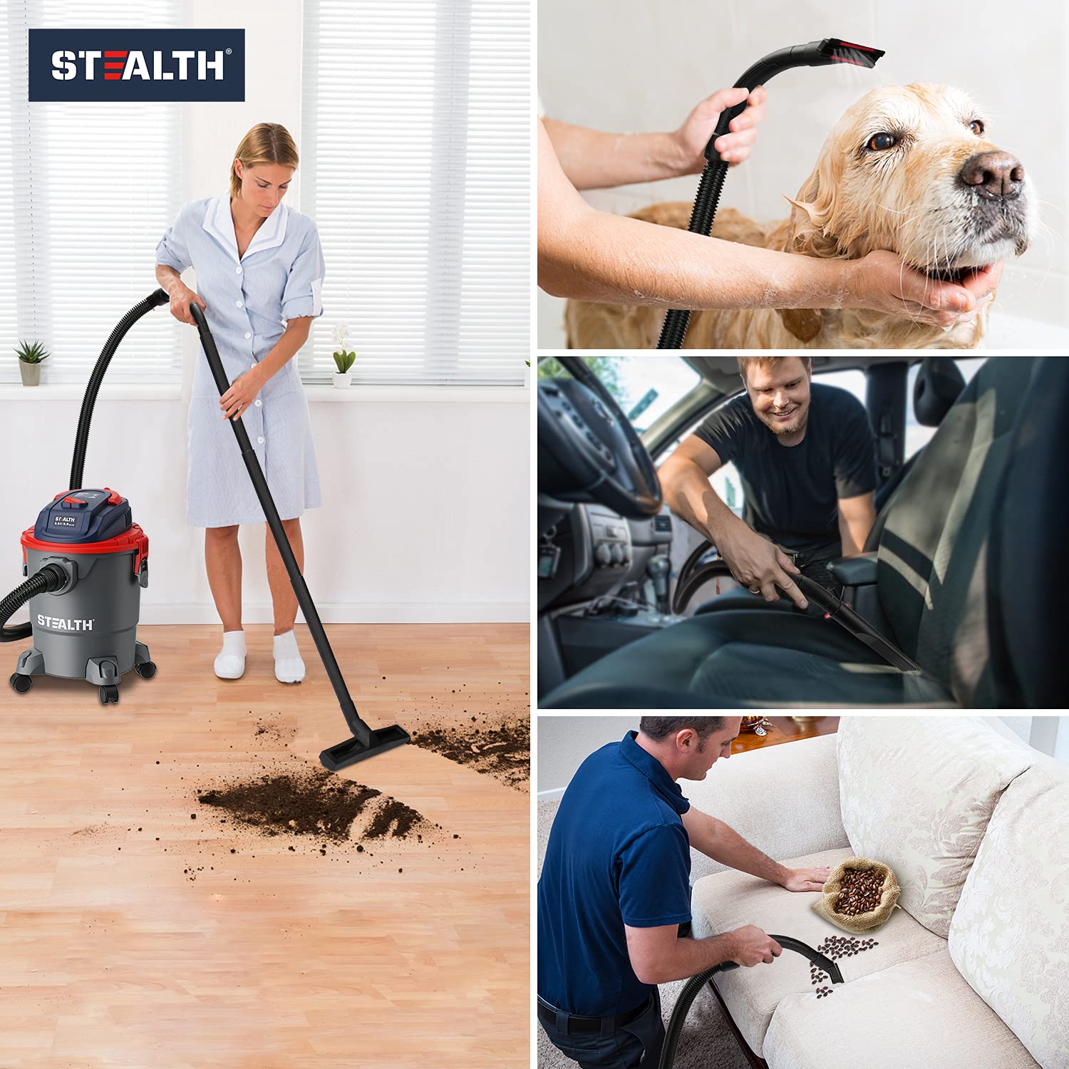 Stealth 3 in 1 Wet Dry Vacuum Cleaner, 5 Gallon 5.5 Peak HP, Portable Shop Vacuum with Blower, 1-1/4 inch Hose, ECV05P1