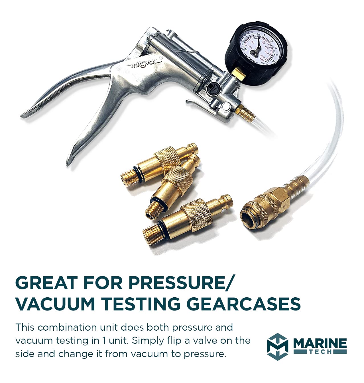 Marine Tech Tools Gearcase Pressure and Vacuum Tester, Gearcase Pressure Tester, Gearcase Vacuum Tester, Vacuum and Pressure Tester Kit, Fits Chrysler, Evinrude, Force, Johnson & Mercury Outboards
