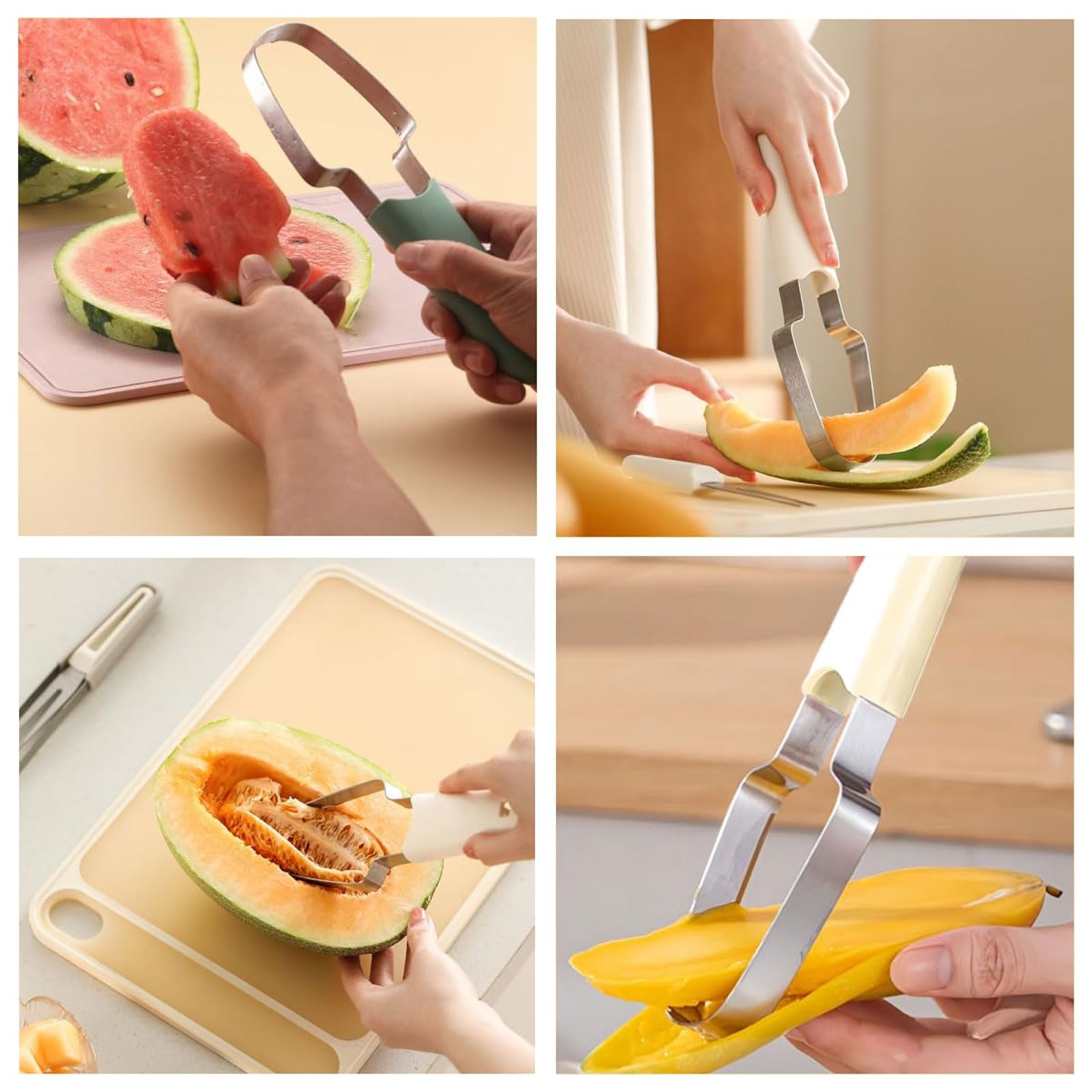 Watermelon Cutter Slicer，2024 New 3-in-1 Multi Functional Household Fruit Splitter Watermelon Fork Slicer Cutter, Melon Cutter Knife Portability Fruit Fork for Camping Kitchen Gadgets (light green)