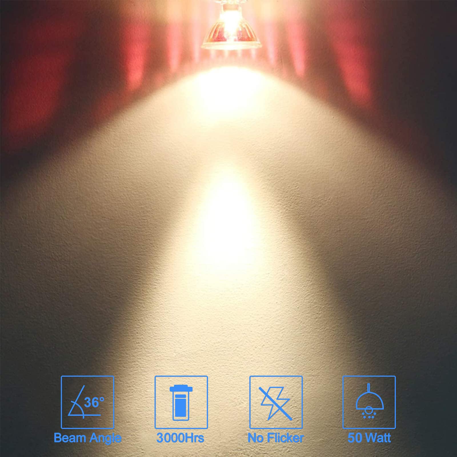 ZazaFi 6 Pack MR16 Halogen Bulb 50W 12V GU5.3 Base,2700K Warm White Dimmable High Output Halogen Light Bulbs 2 Pin MR16 Light Bulbs,for Landscape Lights,Track Lights,Desk Lamps,Fiber Optics