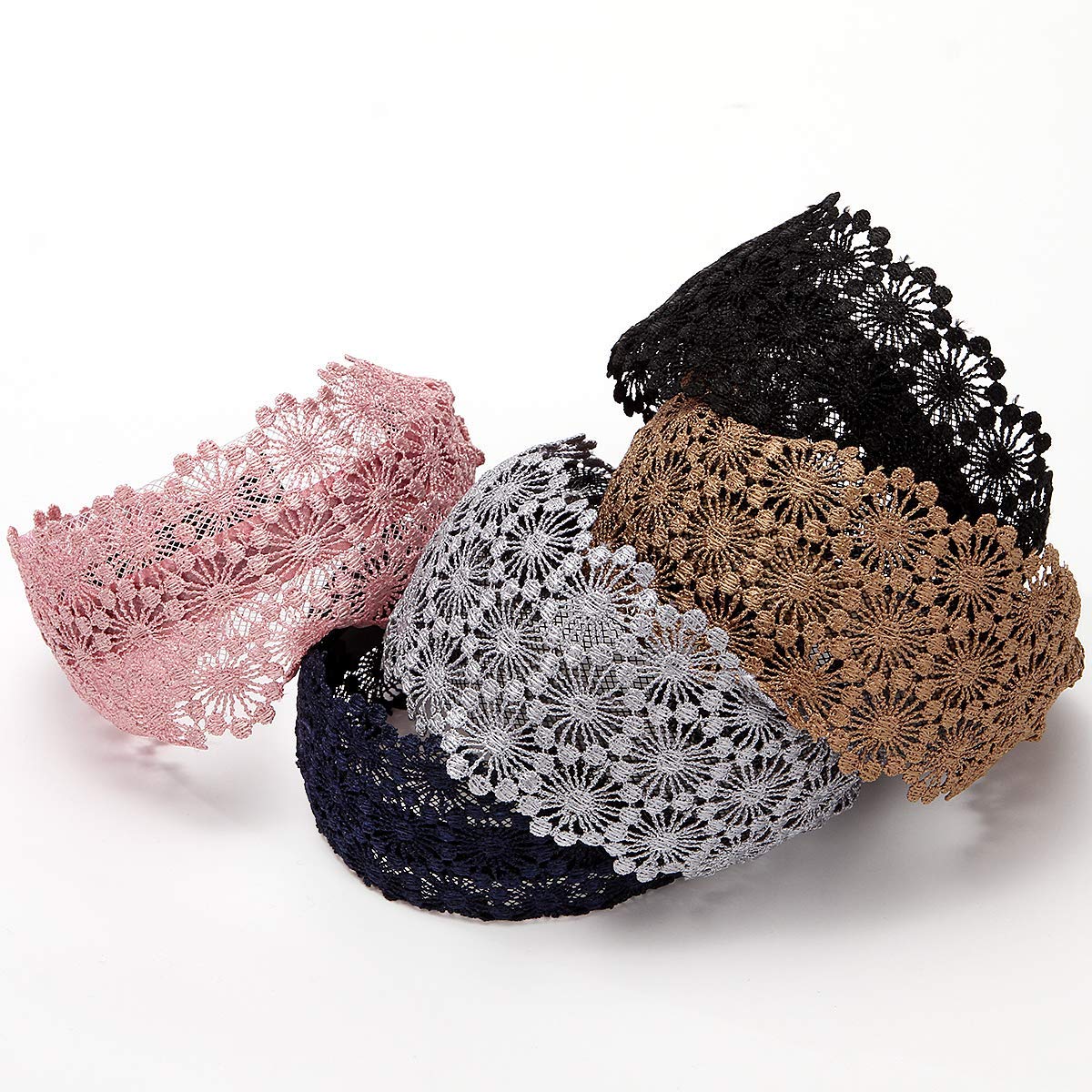 LONEEDY Non-Slip Multicolor Lace Headband Wide-Head Cutout Hard Headbands for Women and Girls (Sun flower)