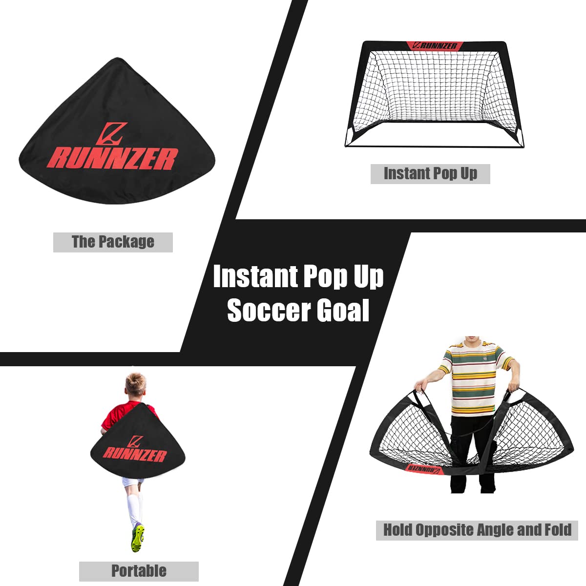 L RUNNZER Soccer Goal, Pop Up Kids Soccer Net for Backyard with Carry Bag, Foldable & Portable Soccer Goal for Soccer Practice, 1 Pack, Blue, 3.3x2.2 FT