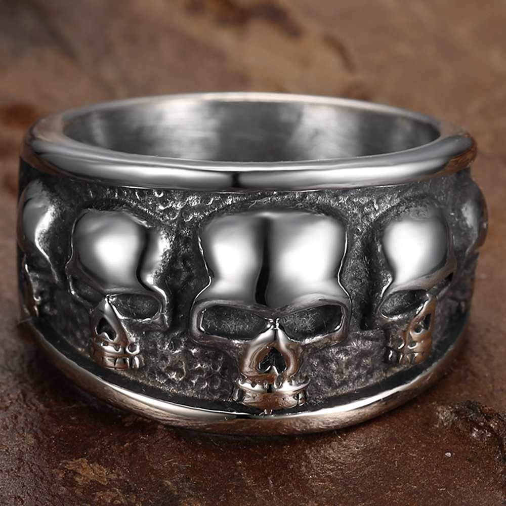 Jude Jewelers Retro Vintage Stainless Steel Gothic Death Skull Skeleton Cocktail Party Biker Statement Halloween Ring (Silver, 10)