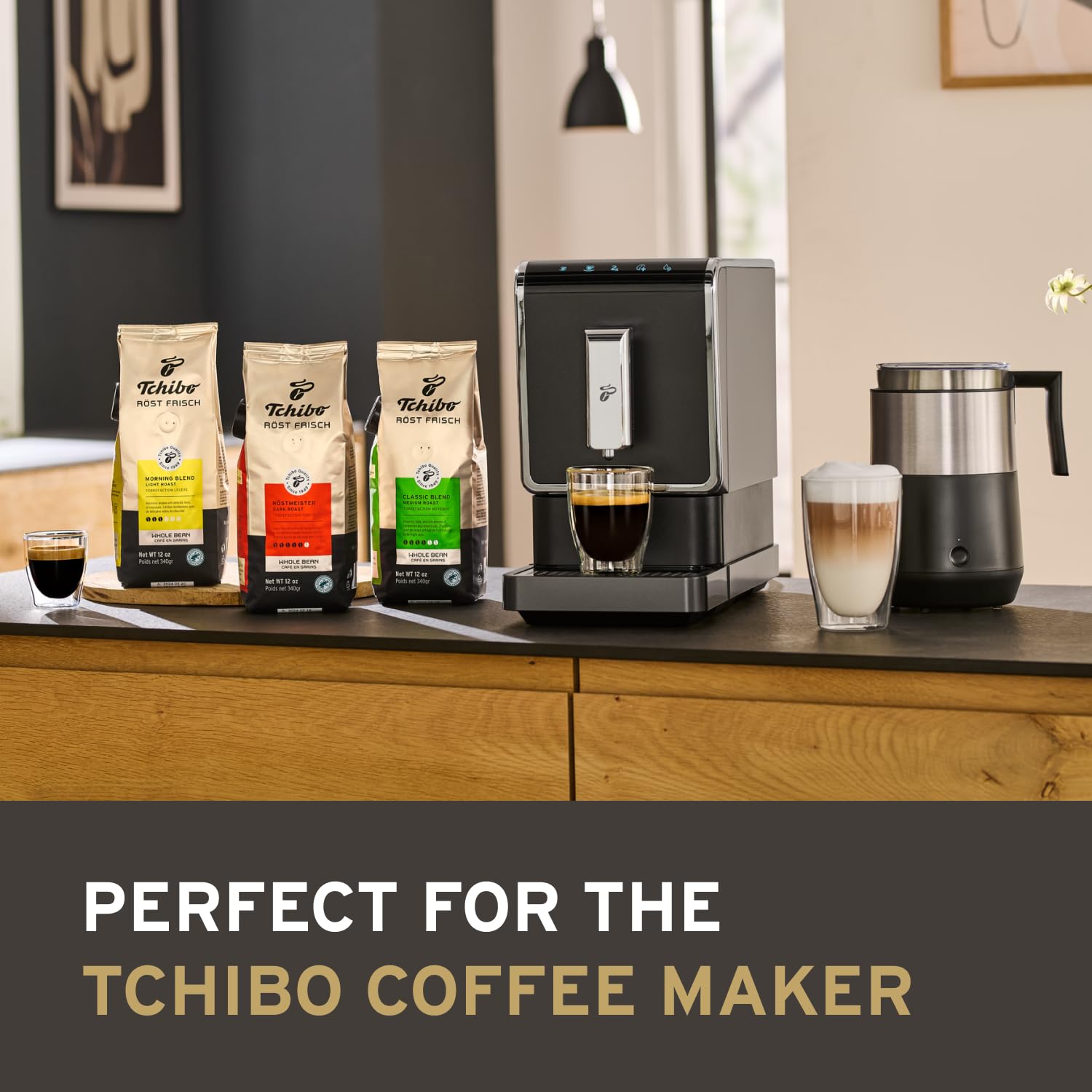 Tchibo Induction Milk Frother, 16.9 oz Capacity - Electric Coffee Frother for Hot and Cold Milk Froth - with Touch Button and Automatic Switch-off Function, Dishwasher-safe