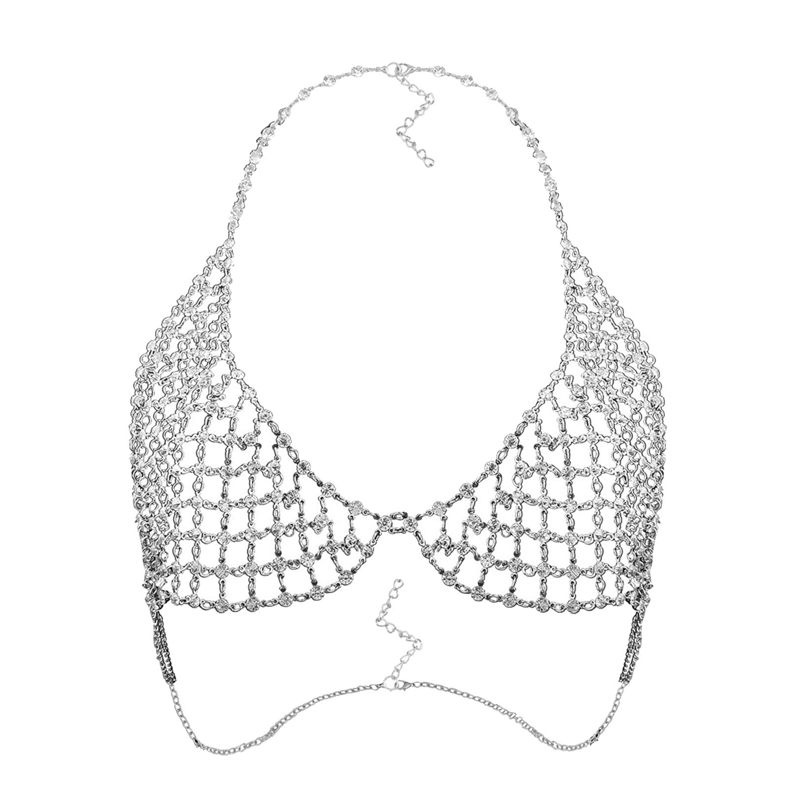idealway Sexy Crystal Rhinestones Body Jewelry Fashion Bikini Chain Necklace Hollow Out Underwear Bra Design Summer Beach (Gold) (Silver)