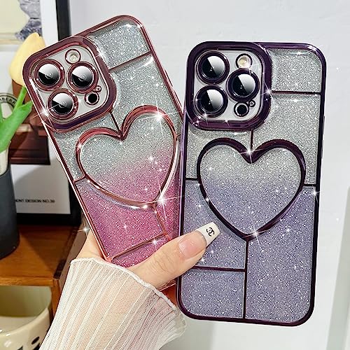Yeddabox Compatible with iPhone 14 Pro Max Case Heart Phone Case Cute Bling Plating Soft Shockproof Full Camera Protection Bumper Phone Cases for iPhone 14 Pro Max Women Girls Case 6.7" - Glod