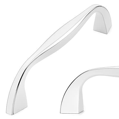 KOOFIZO Arched Cabinet Pull - White Finish with Chrome Edge Cabinet Handle, 5 Inch/128mm Screw Center, 10 Pack for Kitchen Cupboard Door, Bedroom Dresser Drawer, Bathroom Vanity and Furniture Hardware