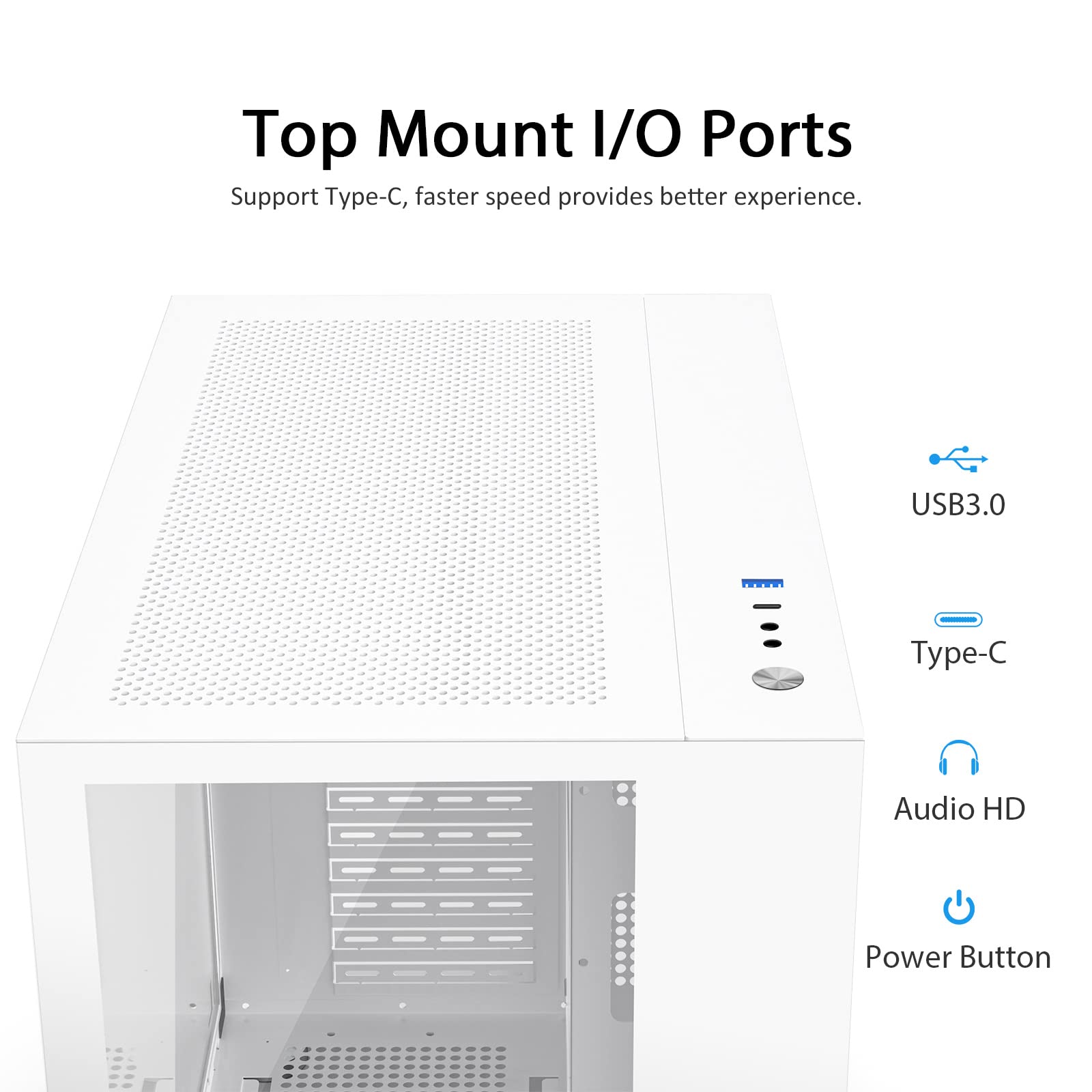 SZD S580 ATX Mid-Tower PC Case, Desktop Gaming Computer Chasssis, Front I/O USB Type-C Port, Dual Tempered Glass Panels, High-Airflow Perforated Top Panel, Water-Fan not Included (White)