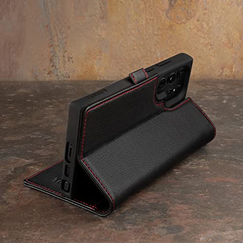 TORRO Case Compatible with Samsung Galaxy S23 Ultra 5G β Premium Leather Wallet Case with Kickstand and Card Slots (Black)