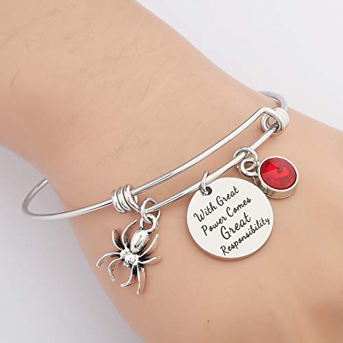 KUIYAI With Great Power Comes Great Responsibility Bracelet with Spider Charm Bangle Movie Gift Inspiration Jewelry