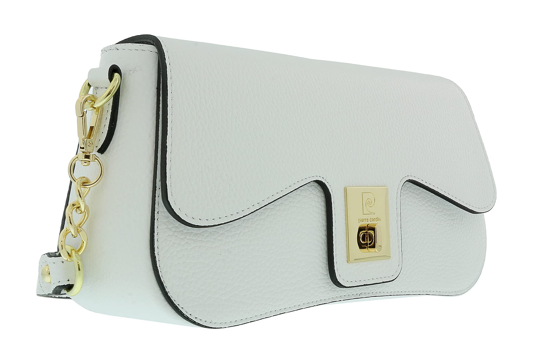 Pierre Cardin White Leather Medium Structured Logo Shoulder Bag for womens