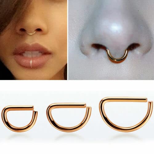 PAIR 16G 5/16" ROSE GOLD STAINLESS STEEL D SHAPE SEPTUM RING NOSE RETAINER Style 88888-818
