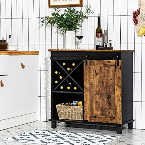 YDXNY Kitchen Buffet Storage Sideboard with Sliding Barn Door Wine Rack Dining Cabinet