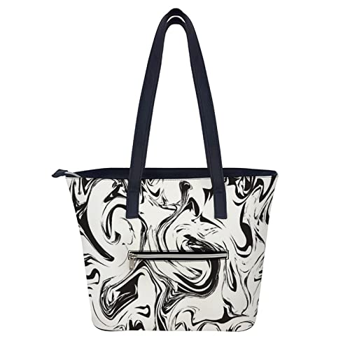 Marbled Waves Women's Tote Bag PU Leather Shoulder Bag Handbags Purse For Work Shopping Travel