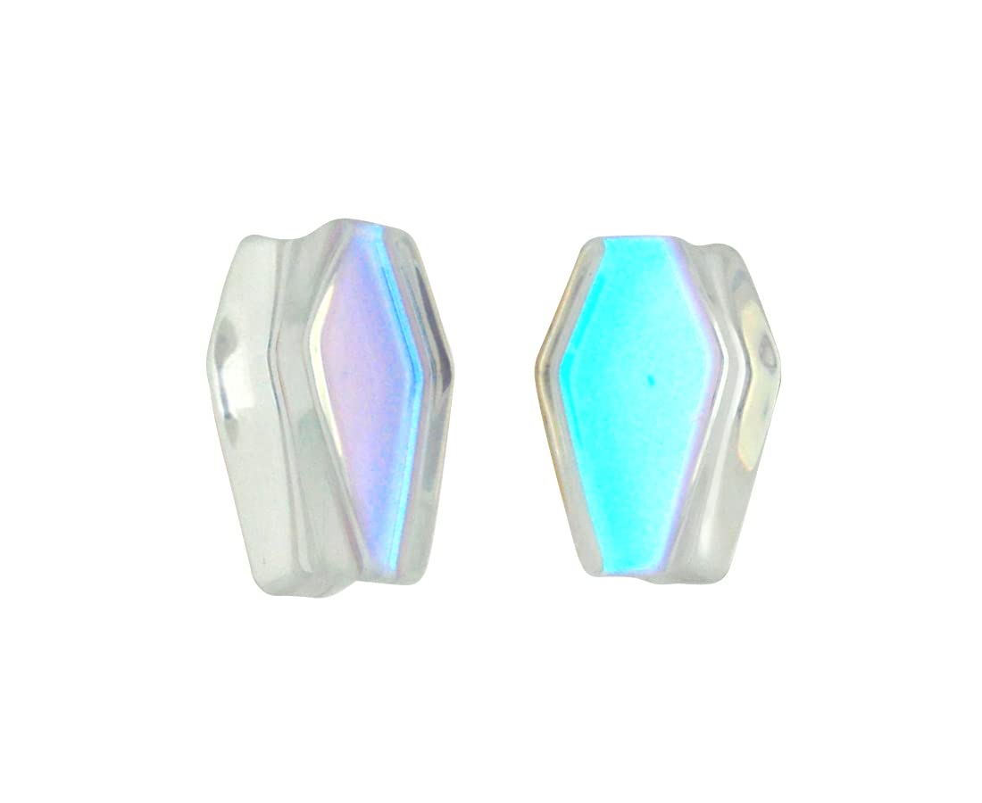 Pair of Aurora Borealis Iridescent Glass Coffin Shaped Plugs (PG-558) (0g (8mm))