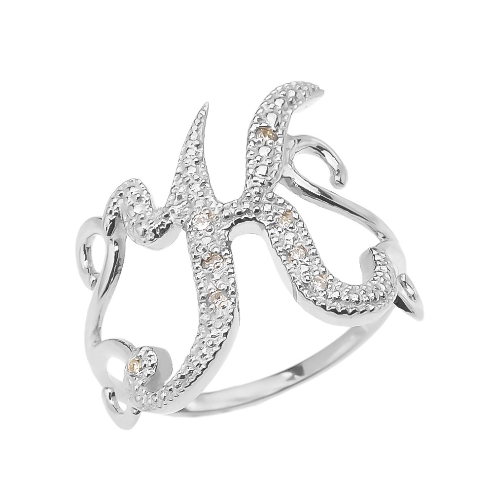 Initial Rings Sterling Silver Modern Cursive K CZ (Size 8)