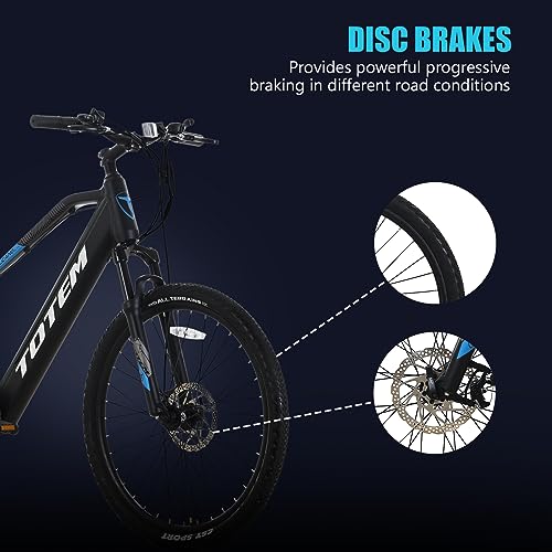 Totem Volcano Electric Bike for Adults 27.5β, 500W Powerful Motor, Ebike 48V 11.6Ah Removable Integrated Lithium Battery, Shimano 21-Speed, Mechanical Locking Suspension Fork-Blue