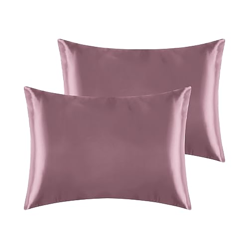 uxcell Satin Pillowcase for Hair and Skin Breathable and Soft Set of 2 with Envelope Closure, Gifts for Women Men Standard (20"x26") Bean Paste Color