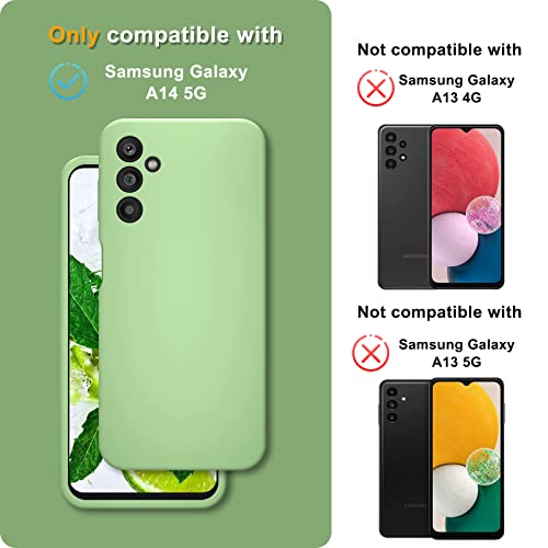 YENAPOON for Samsung Galaxy A14 5G Case and 2 Pack Tempered Glass Screen Protector, Slim Liquid Silicone Shockproof Protective Case - Mint Green