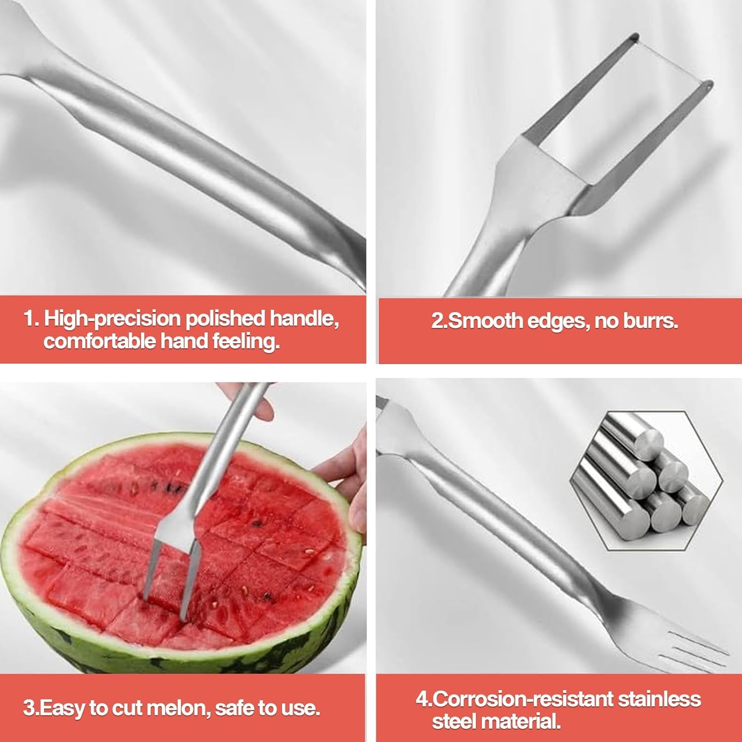 Watermelon Fork Slicer Cutter,Stainless Steel 2 in 1 Fruit Fork Slicer,Portable Watermelon Fork Watermelon Cutter Slicer Tool Fruit Forks Slicer for Home Party Camping Kitchen Gadget(1pack)