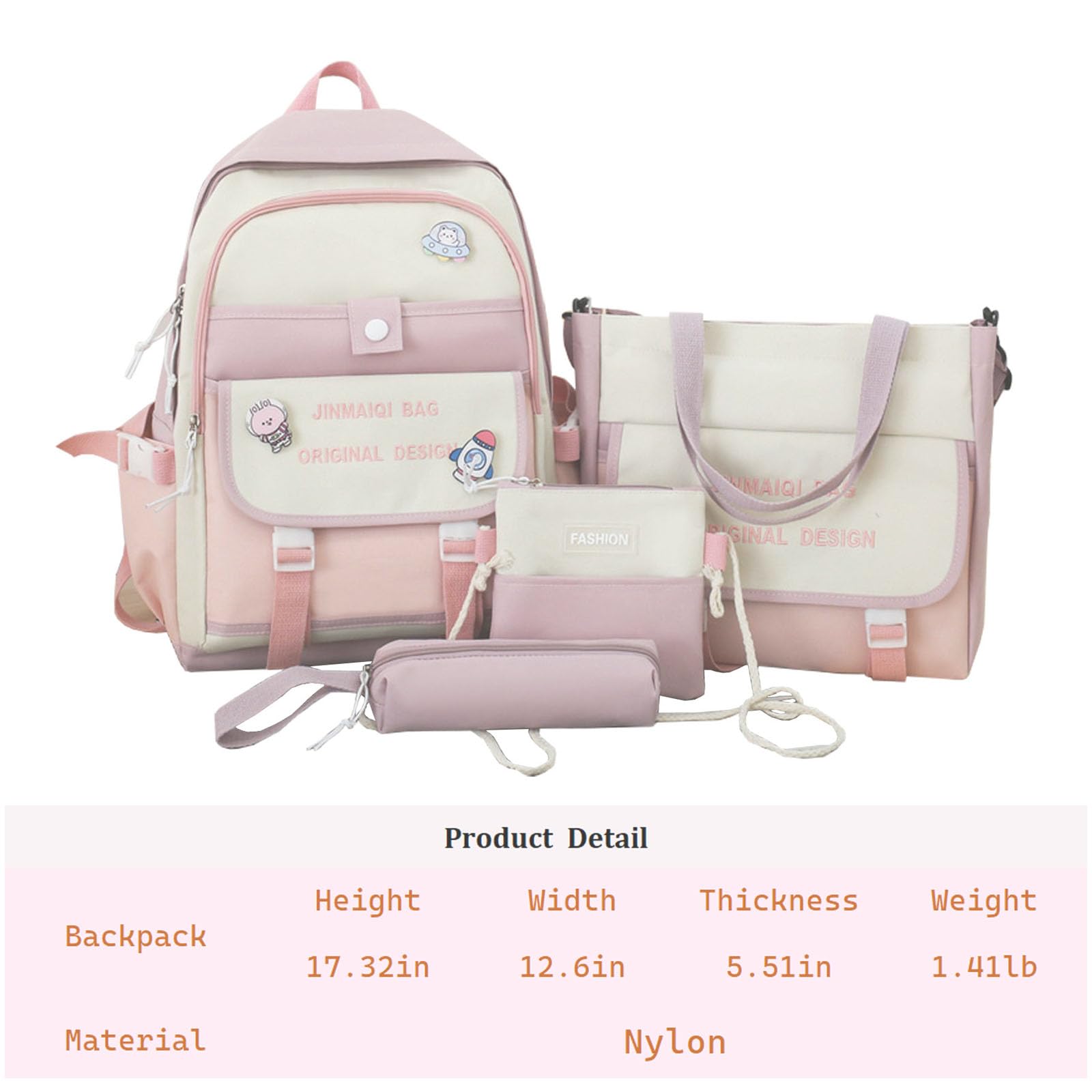 josfey 4Pcs Kawaii Backpack Cute Backpack Aesthetic Backpack Preppy Backpack SetKawaii School Supplies with Accessories (Blue)…