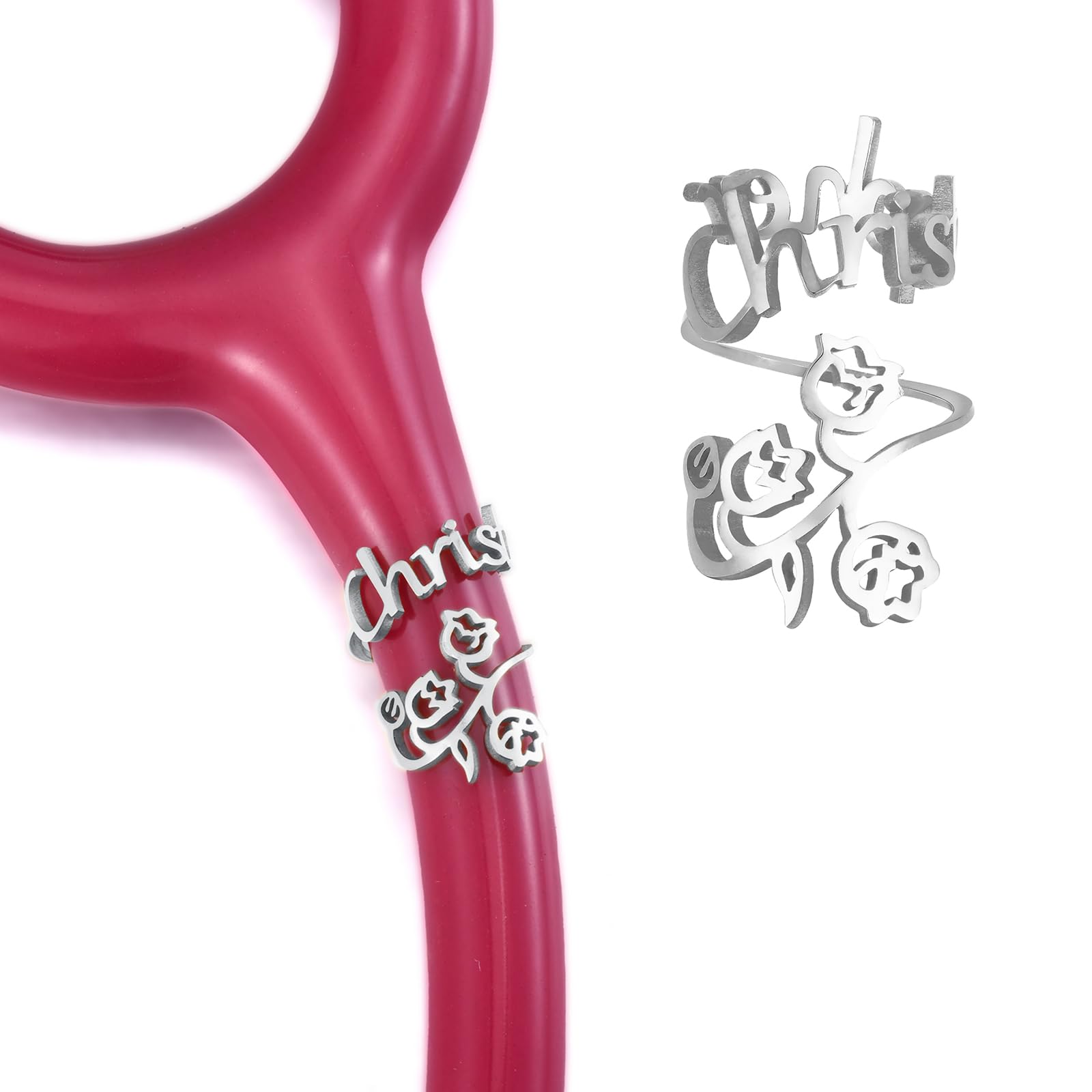 VNOX Stethoscope Name Tag Personalized Sliver Stethoscope ID Charms Accessories Engraved Birthflower Nurses Week Gift for Nurses Doctor Vet Graduation Gifts for Medical Students,May