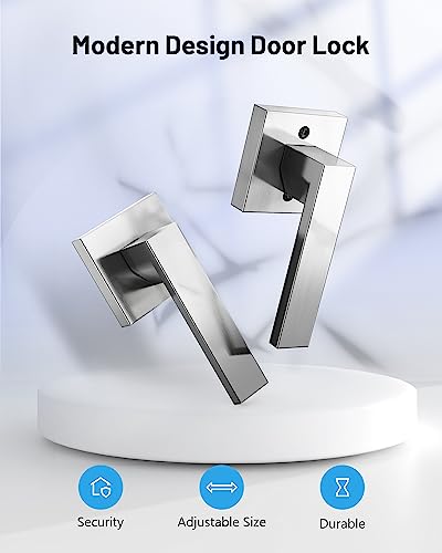 Zowill Door Handle Heavy Duty, Modern Square Door Lever, Passage Door Knobs, Reversible Interior Handles for Left Right Handled Doors for Bedroom, Bathroom and Living Room, Satin Nickel(1 Pack)