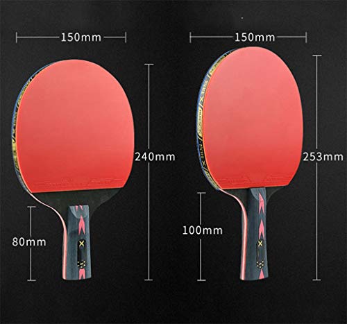 KATUEF 5 Star Table Tennis Racket,Bats, Carbon King Beat ping Pang Racket, Professional Training Double Racket,1 Storage Bag (Color : Black+Red, Size : Long Handle)