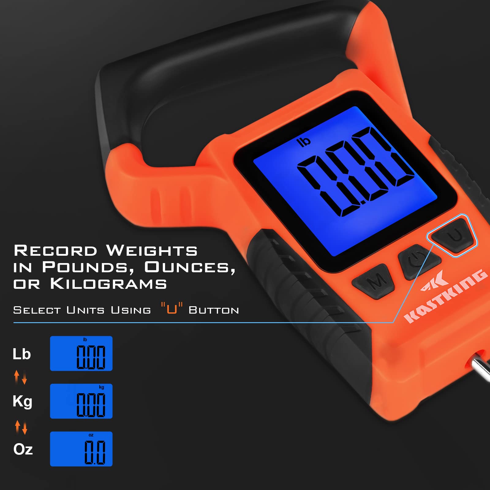 KastKing Waterproof Floating Digital Fishing Scale with No-Puncture Lip Gripper. Dual Mode - Pounds/Ounces & Kilograms. 0-50 Lbs/22.68 Kg, Lightweight ABS Frame, Non-Slip Handle