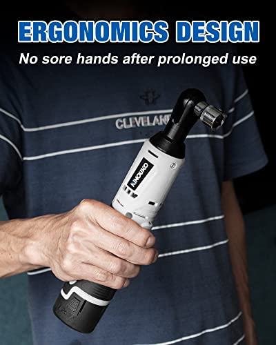 NINOUKO Cordless Electric Ratchet Wrench Set, 3/8" 12V Power Ratchet Driver, 400 RPM 40 Ft-lbs Battery Ratchet with 8 Sockets & 2-Pack 2.0Ah Battery