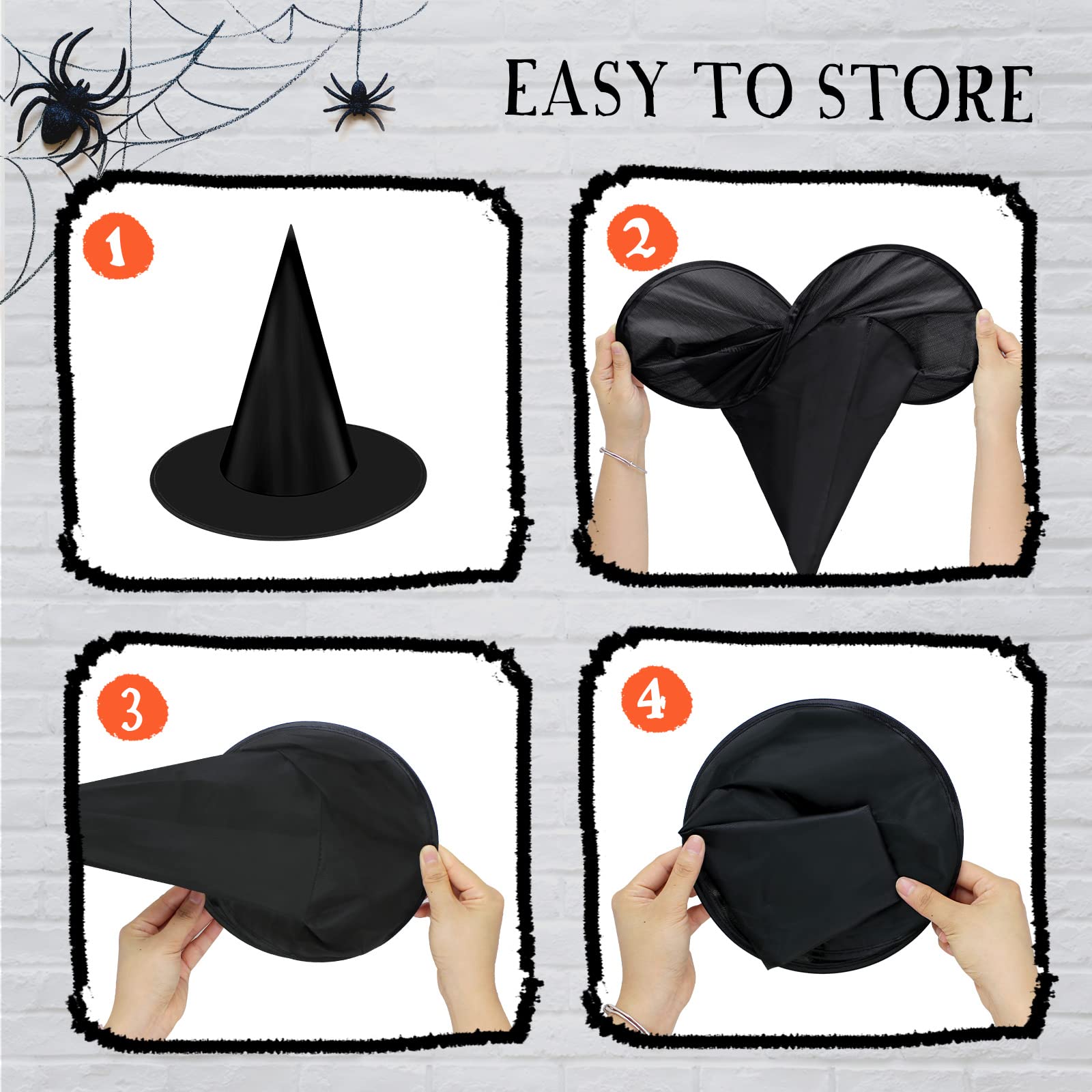 ZMCINER 12 Pcs Halloween Black Witch Hats Decorations Hanging Witch Hats with 100 Yards Rope for Halloween Witch Costume Accessories and Halloween Party Decorations
