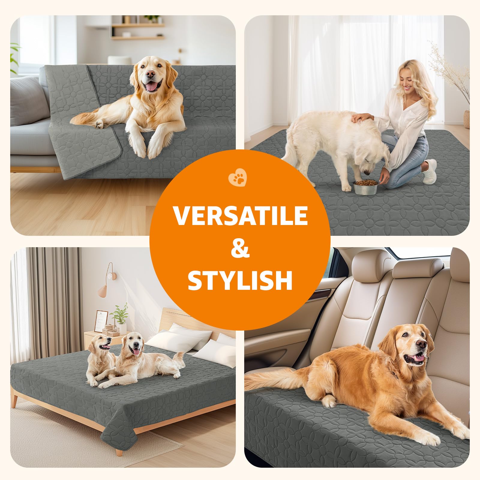 Waterproof Blanket Couch Cover for Dogs - Washable Soft Pet Blanket for Furniture Bed Couch Sofa Covers Protector Reversible Blankets for Kids Dog Cat (Dark Gray+Light Gray,82'' x 120'',2 Pack)