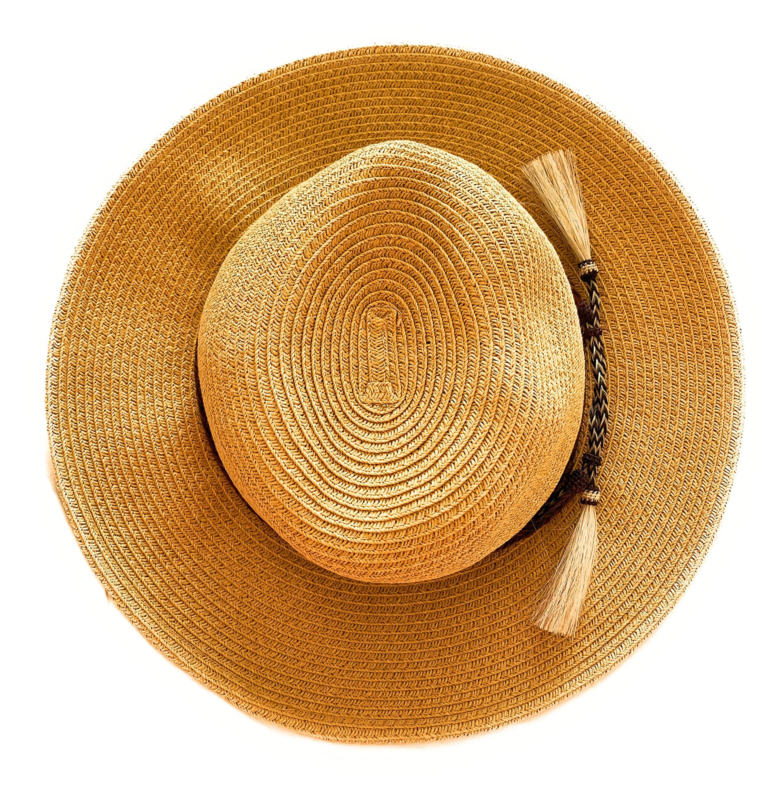 Panama Hat Genuine Horse Hair Double Tail Tassel Hat Band Cowboy Best Western Yellowstone Style - Adjustable Size - Brown and White