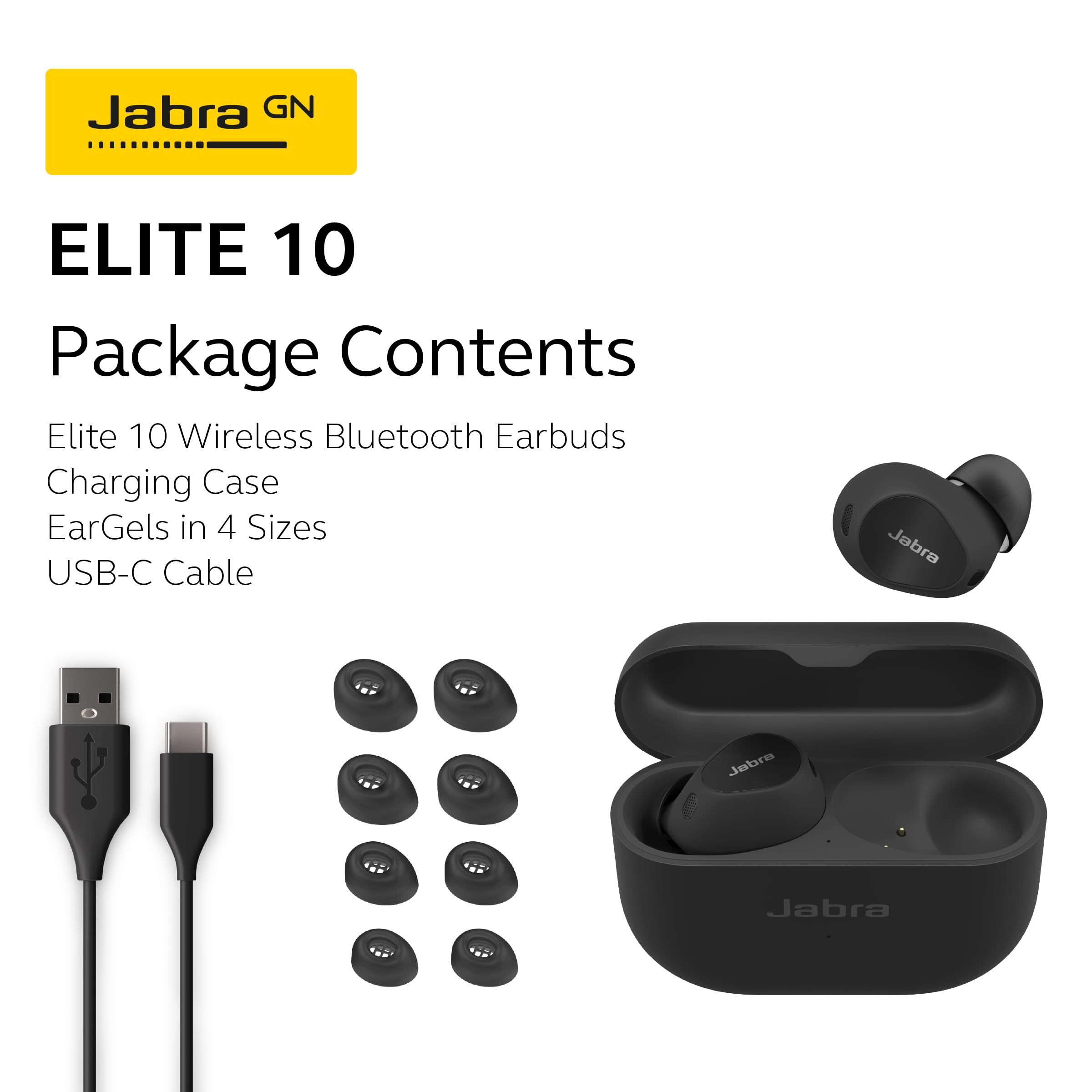Jabra Elite 10 True Wireless Bluetooth Earbuds β Advanced Active Noise Cancelling with Dolby Atmos Surround Sound, All-Day Comfort, Multipoint, Crystal-clear calls β Gloss Black