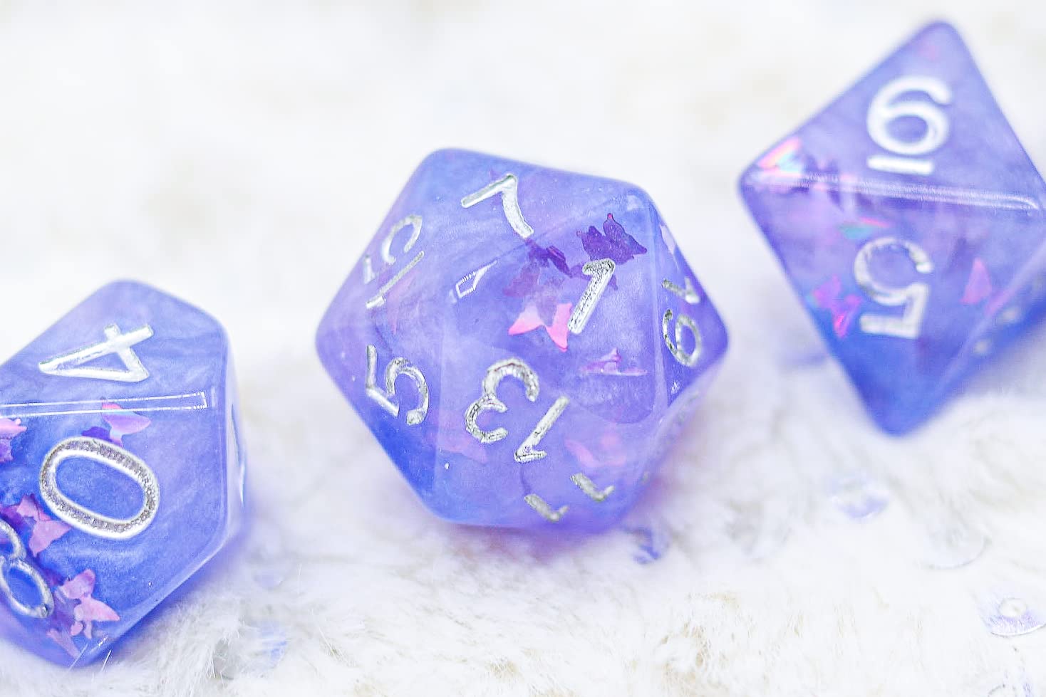Purple Night of Butterfly DND Dice Set for Dungeons and Dragons, Gifts, D&D, D and D, Pathfinder, Accessories, D20, Polyhedral, Resin Dice, Metal, Dice Tray, Tower, Bag, Box