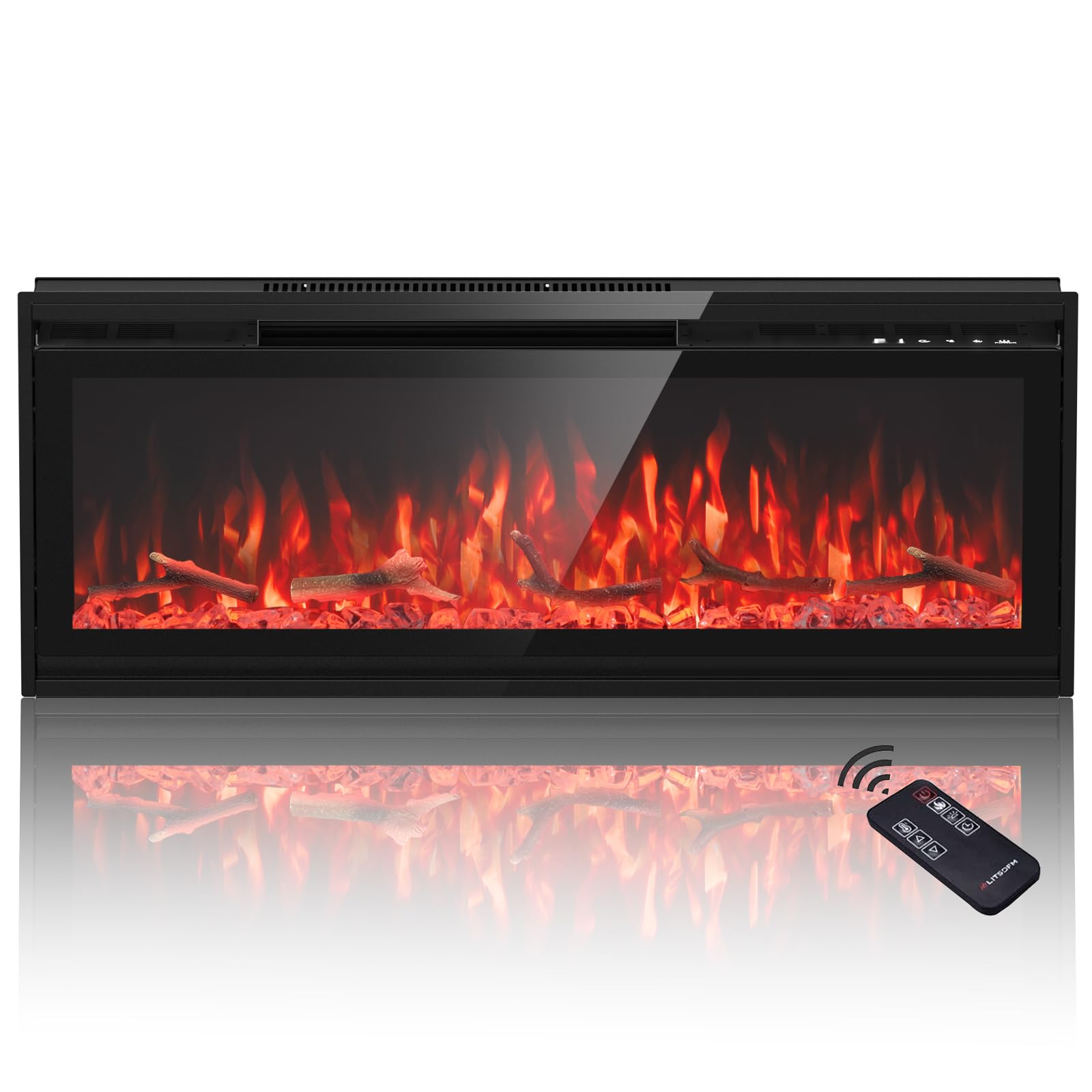 Ooiior 40 Inch Electric Fireplace, Recessed and Wall Mounted Fireplace with Remote Control, Ultra-Thin Fireplace Heater and Linear Fireplace, with Timer, Adjustable Flame Color, 750/1500W