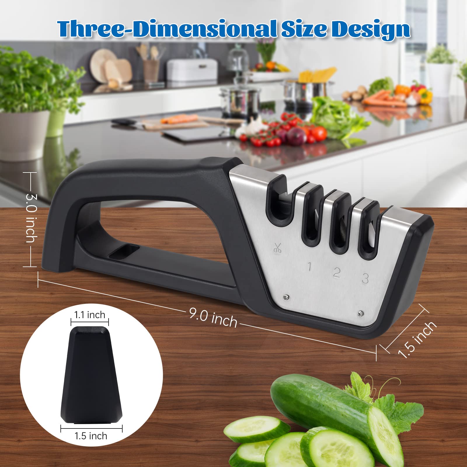 Labraca 4-in-1 Knife Sharpener, Best Chefs choice Knife Sharpener to Help Repair, Restore, and Polish Blades and Sscissor Sharpener, Black