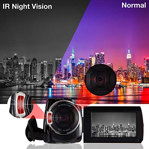 KOT 4K Camcorder Video Camera HD WiFi 3.0 Inch IPS Touch Screen 48MP 16X Powerful Digital Zoom Camera with Microphone and Wide Angle Lens IR Night Vision Vlogging Video Camera Recorder Handy cam